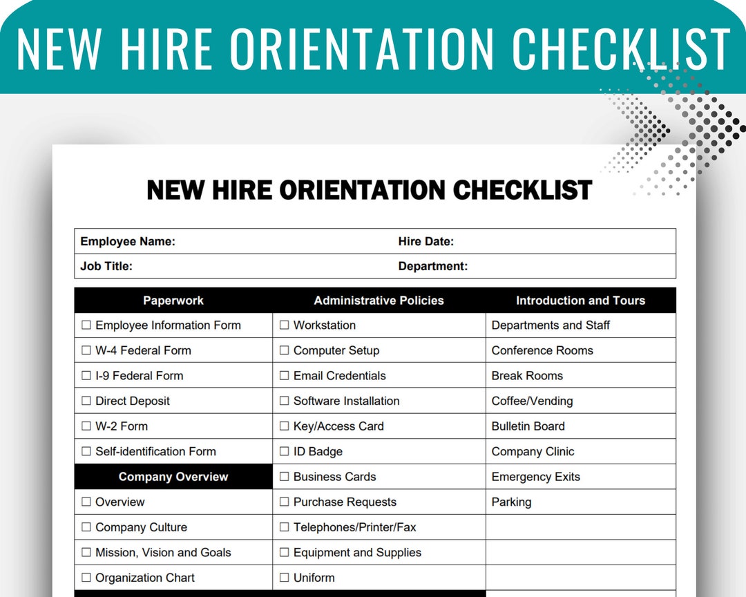 New Hire Checklist New Hire Orientation Employee Onboarding - Etsy