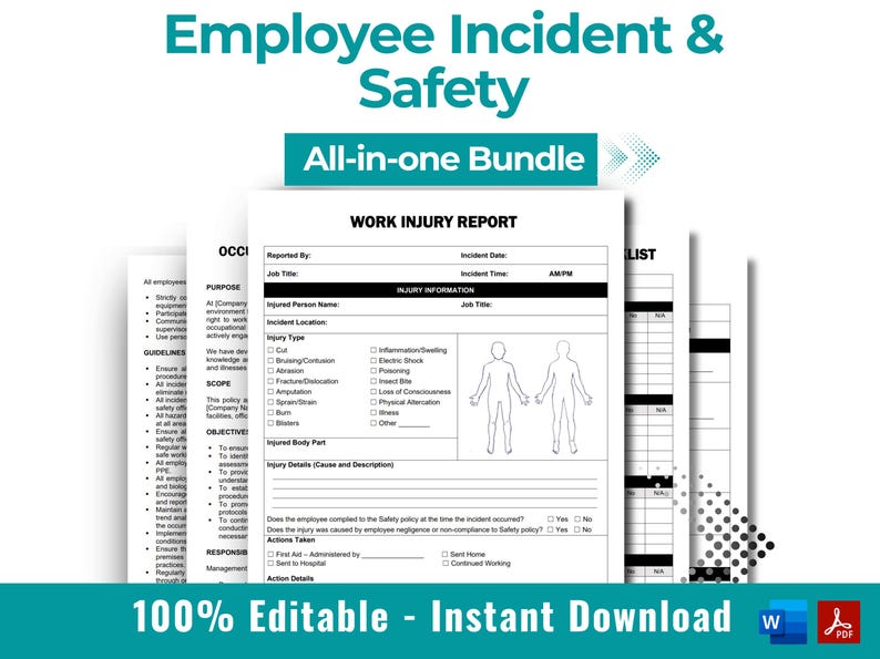Employee Safety Policy, Incident Report, Safety Checklist, Safety ...