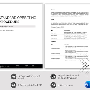Standard Operating Procedure Template, SOP Template, Business SOP Document, Process Document ...
