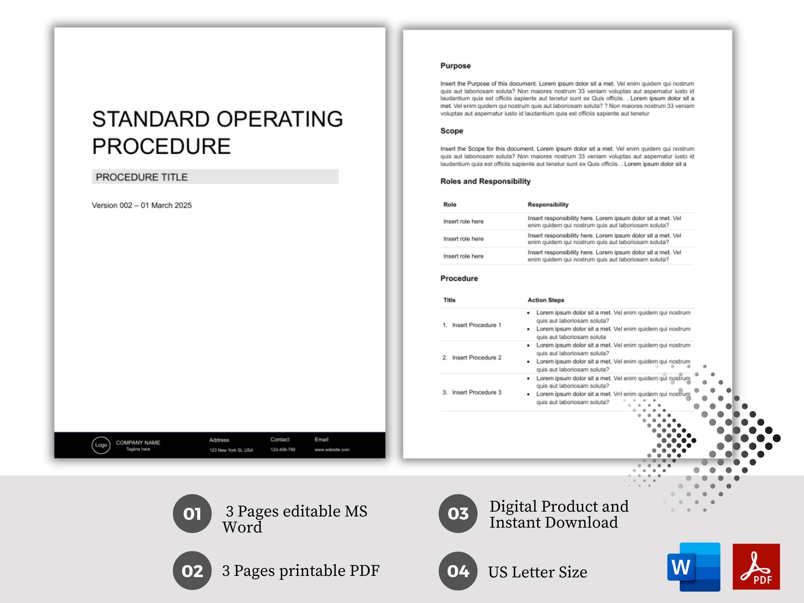 Standard Operating Procedure Template, SOP Template, Business SOP ...