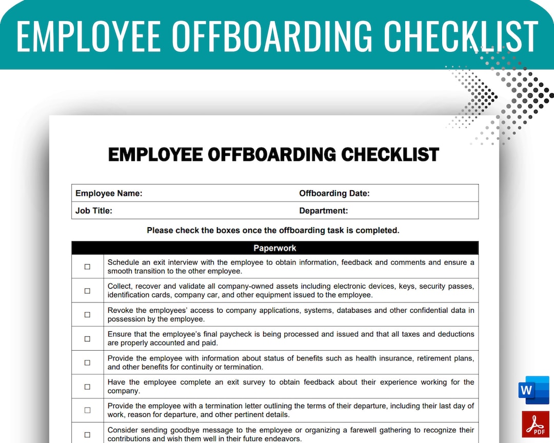 Employee Offboarding Checklist Employee Exit Checklist - Etsy