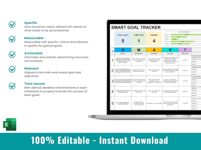 SMART Goal Setting Template, SMART Goal Tracker, Goals Planner, Goals ...