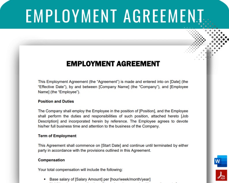 Employment Agreement Template New Hire Template Employee - Etsy