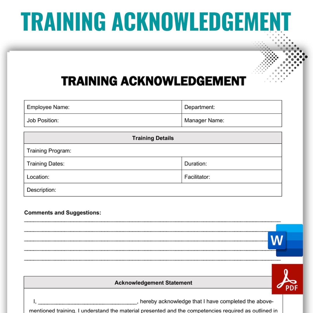 Training Acknowledgement, Employee Training, New Hire Training, Safety ...