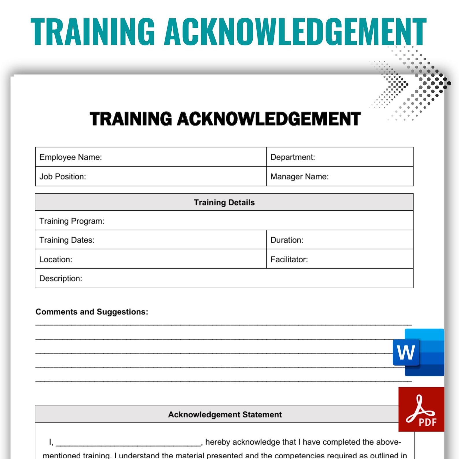 Training Acknowledgement, Employee Training, New Hire Training, Safety ...