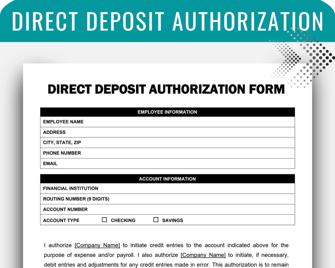 Direct Deposit Authorization, Direct Deposit Form, New Hire Document ...
