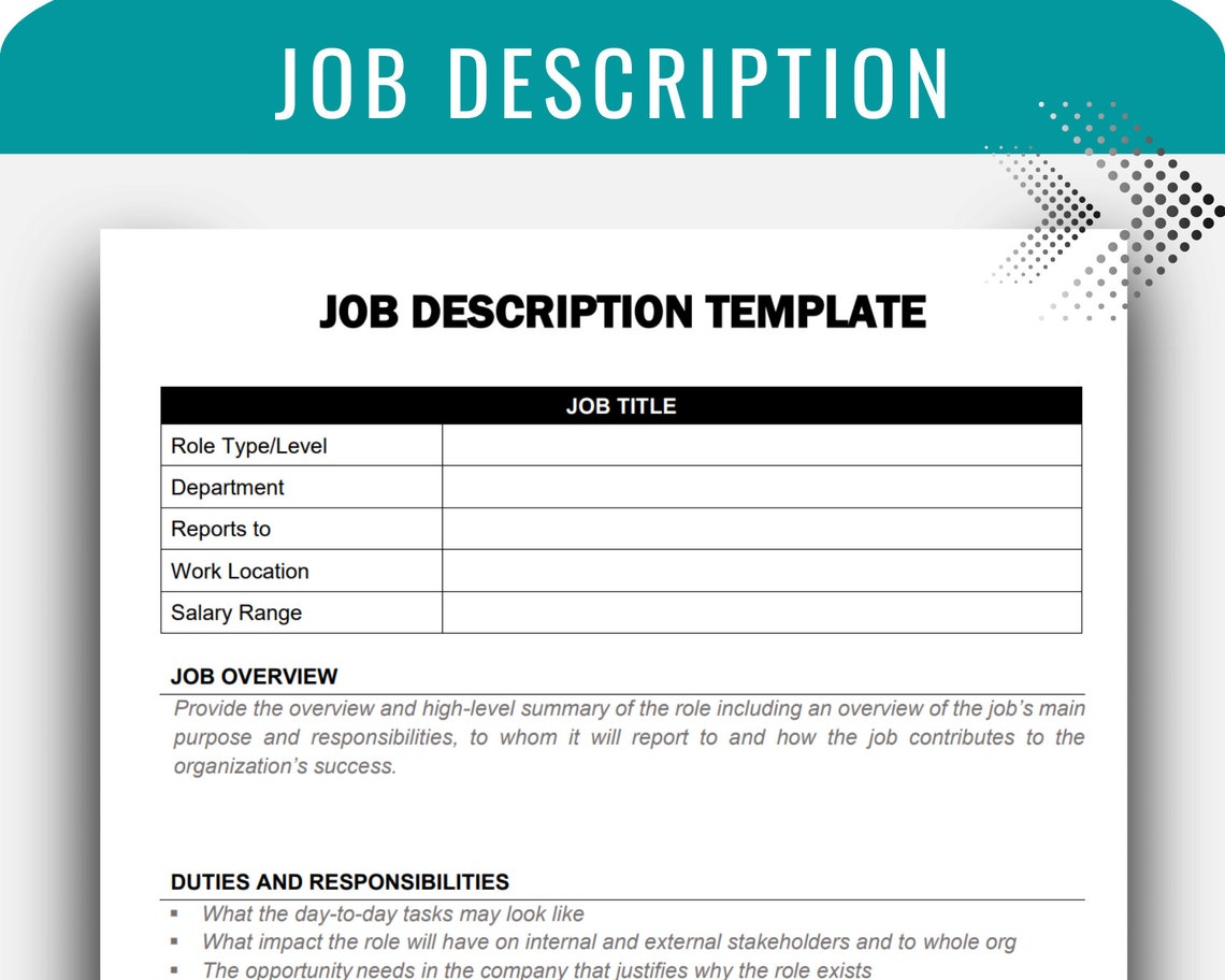 Job Description Template Job Description Form Company Job - Etsy