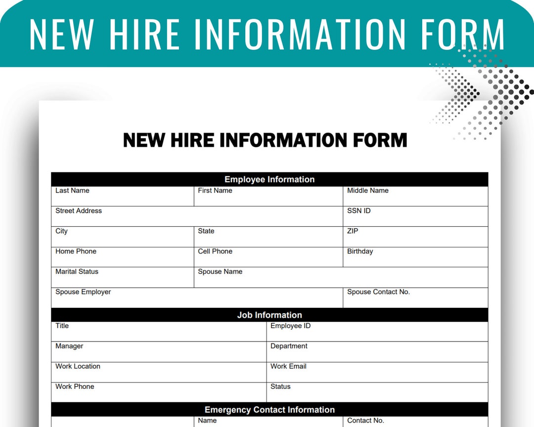New Hire Information Sheet New Hire Information New Hire - Etsy