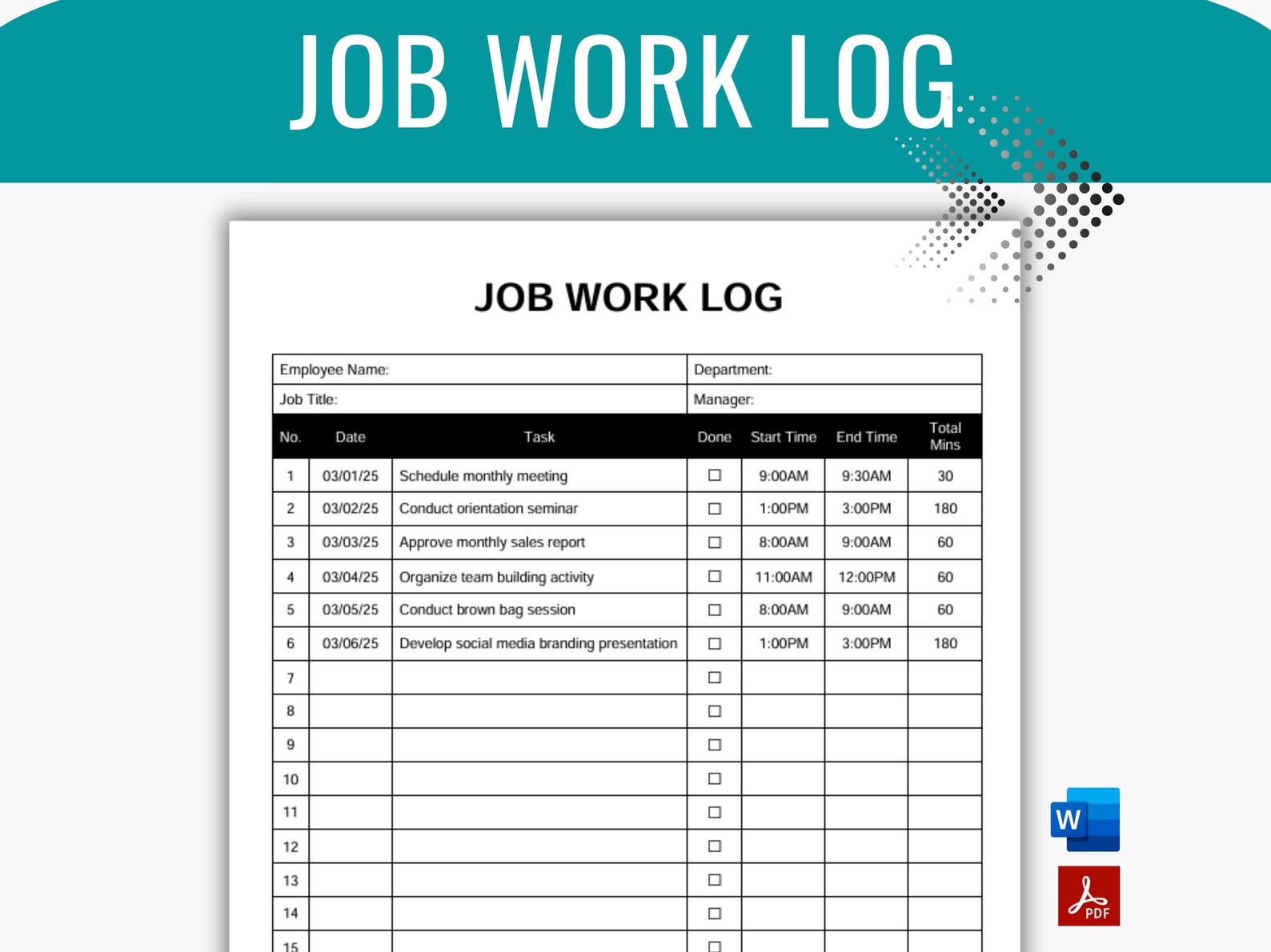 Job Work Log, Job Activity Log, Printable Work Log, Editable Work Log ...