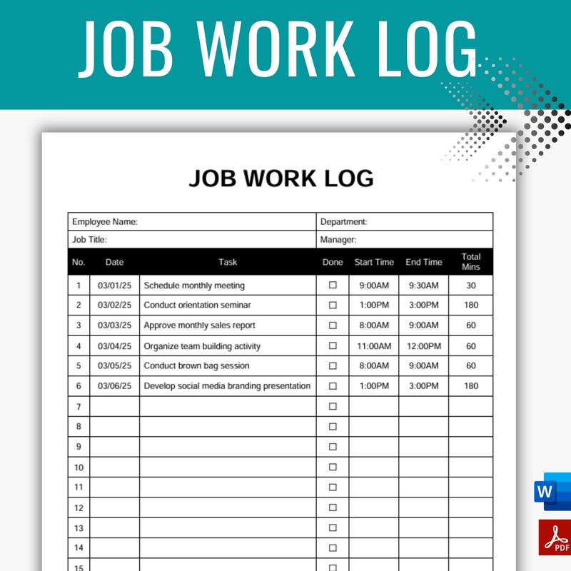 Work Log Printable - Etsy