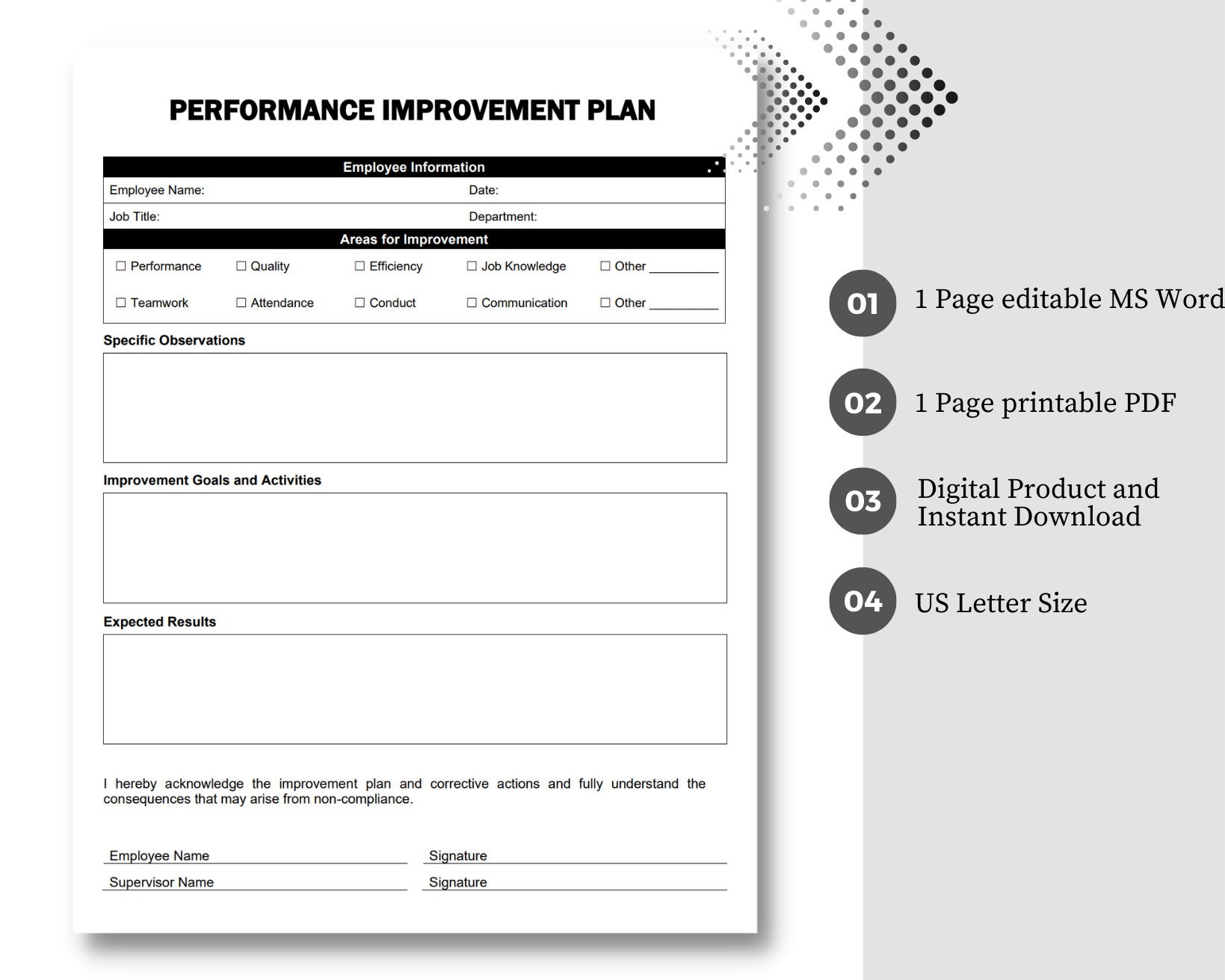 Performance Improvement Plan Template Employee Performance - Etsy
