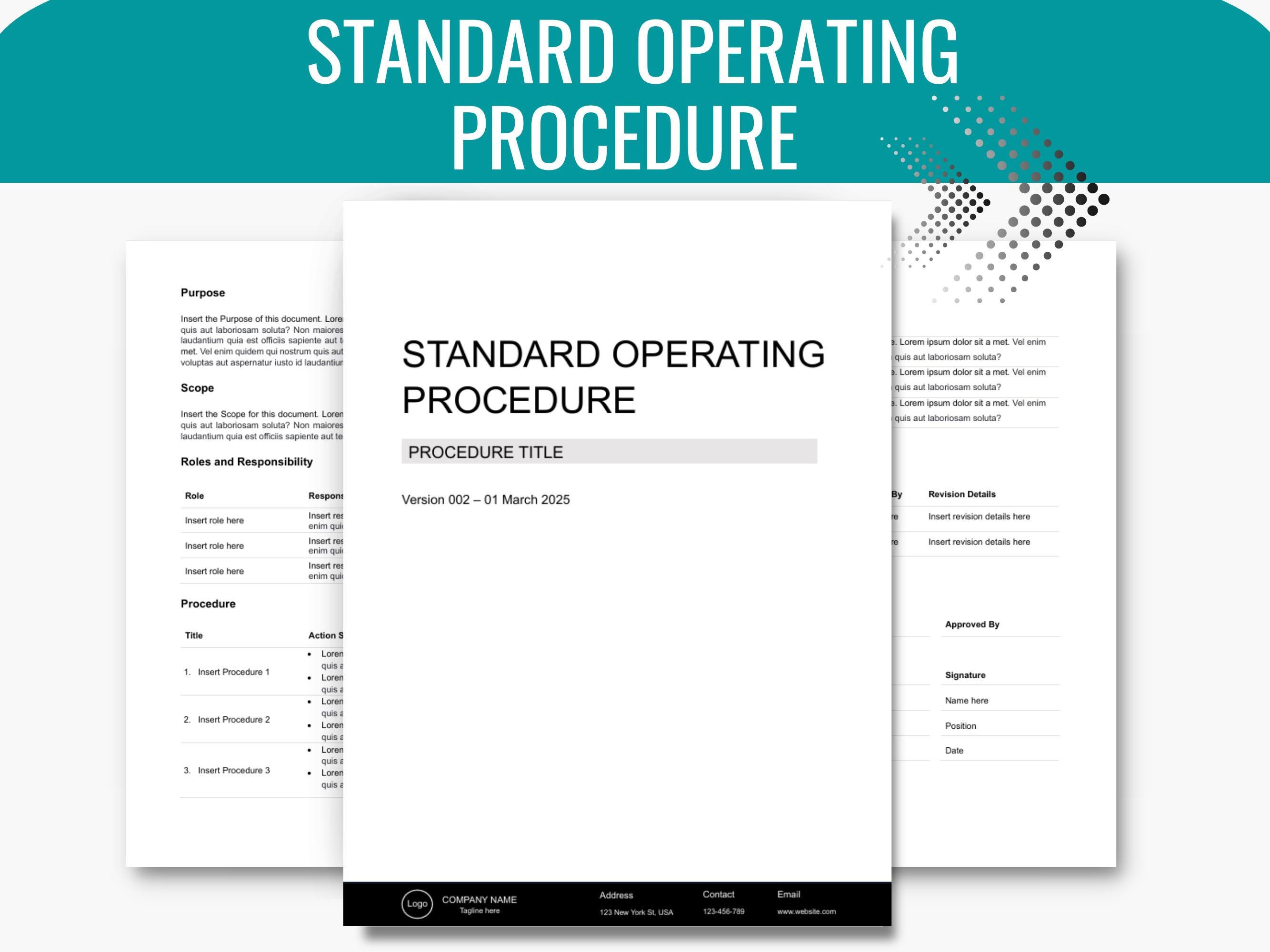 Standard Operating Procedure Template, SOP Template, Business SOP ...
