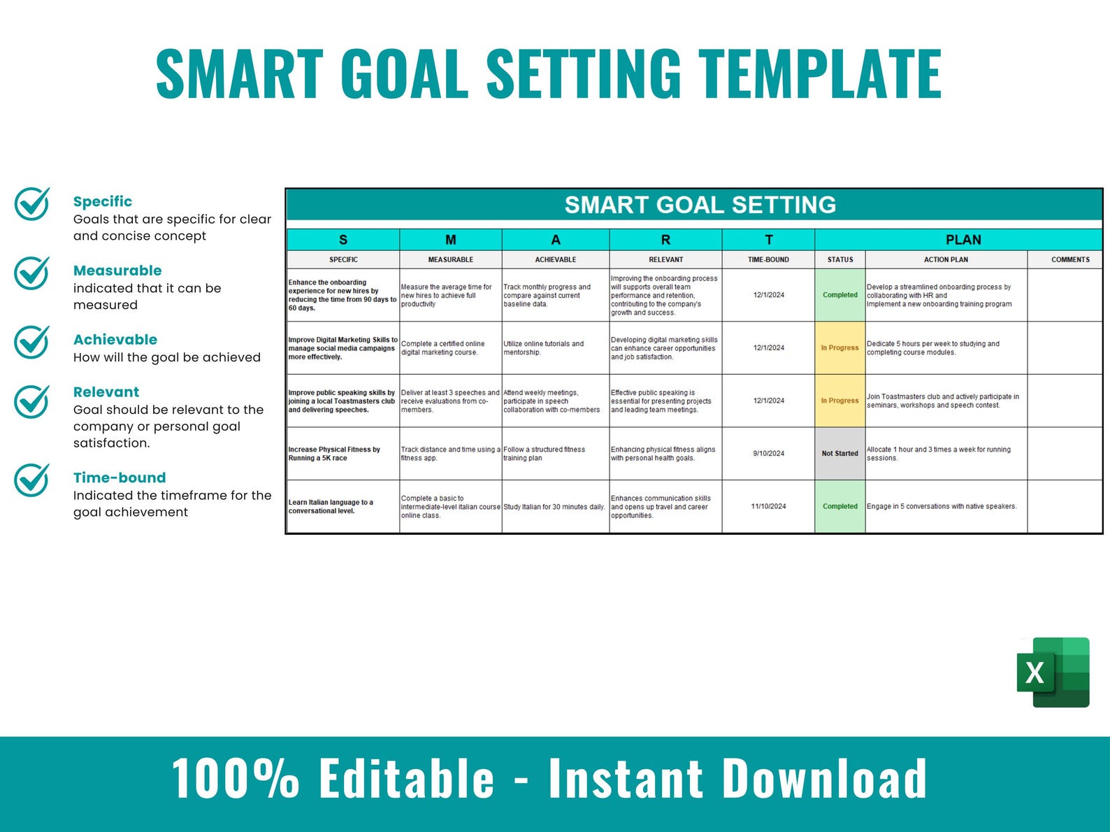 SMART Goal Setting Template, SMART Goal Worksheet, Goal Planner, Goals ...