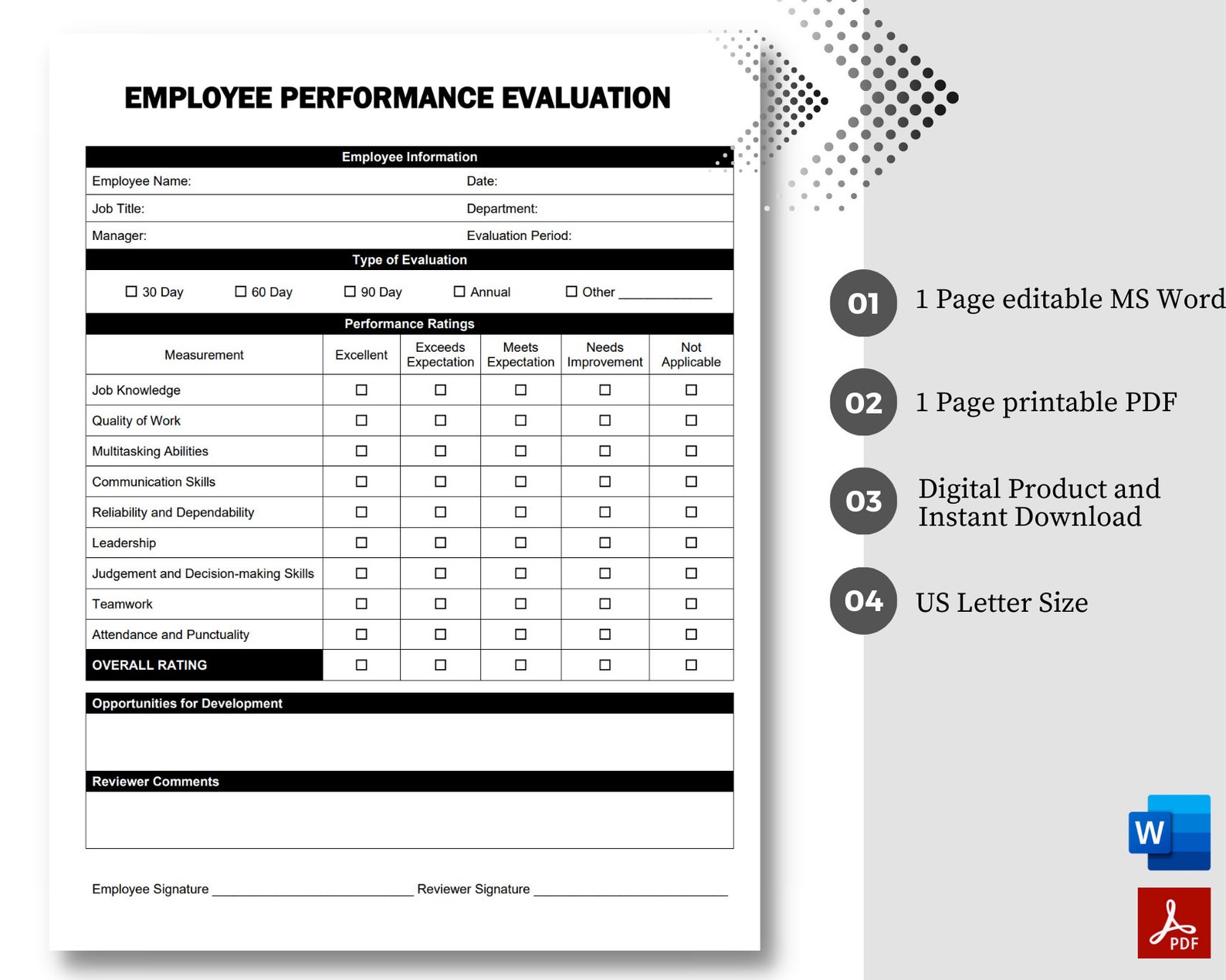 Employee Performance Evaluation Template Employee Performance Review Editable Word Human