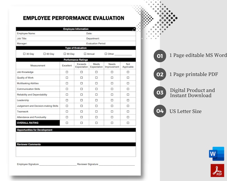 Employee Performance Evaluation Template, Employee Performance Review ...