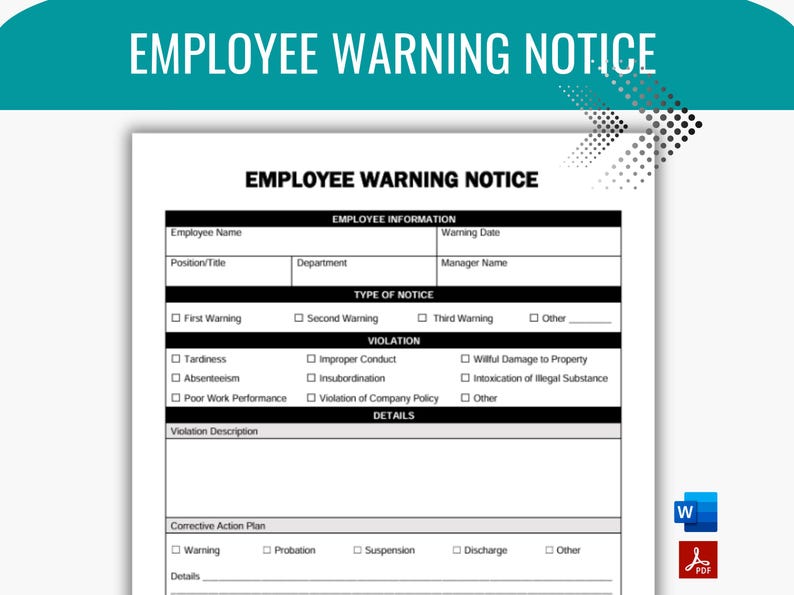 Employee Warning Notice, Employee Disciplinary Notice, Employee Write ...