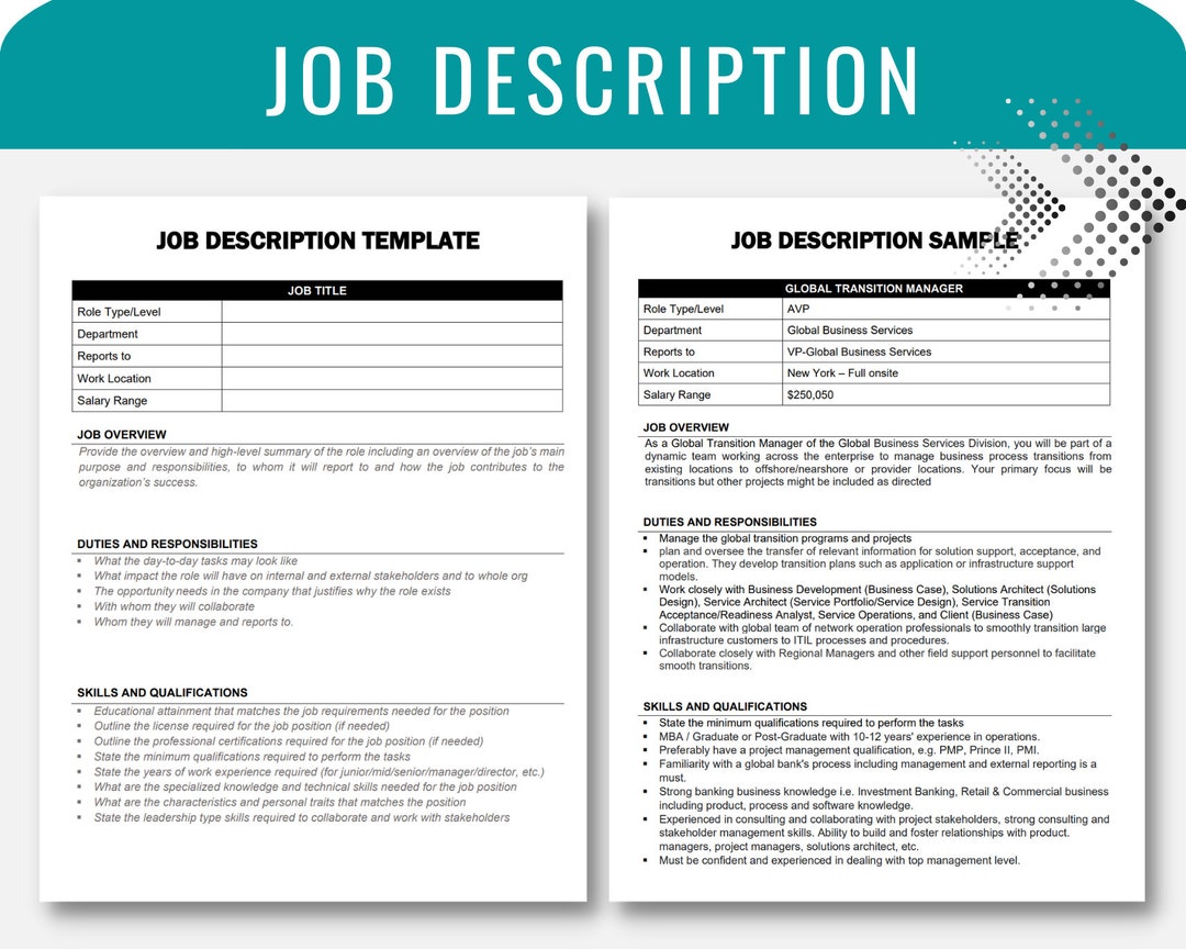 Job Description Template Job Description Form Company Job - Etsy