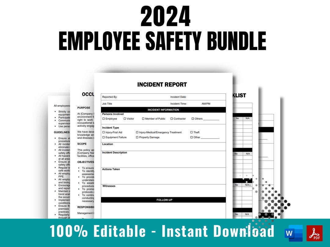 Employee Safety Policy, Incident Report, Safety Checklist, Safety ...