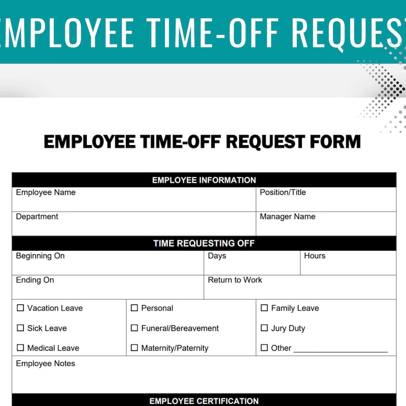 Employee Time off Request Form - Etsy