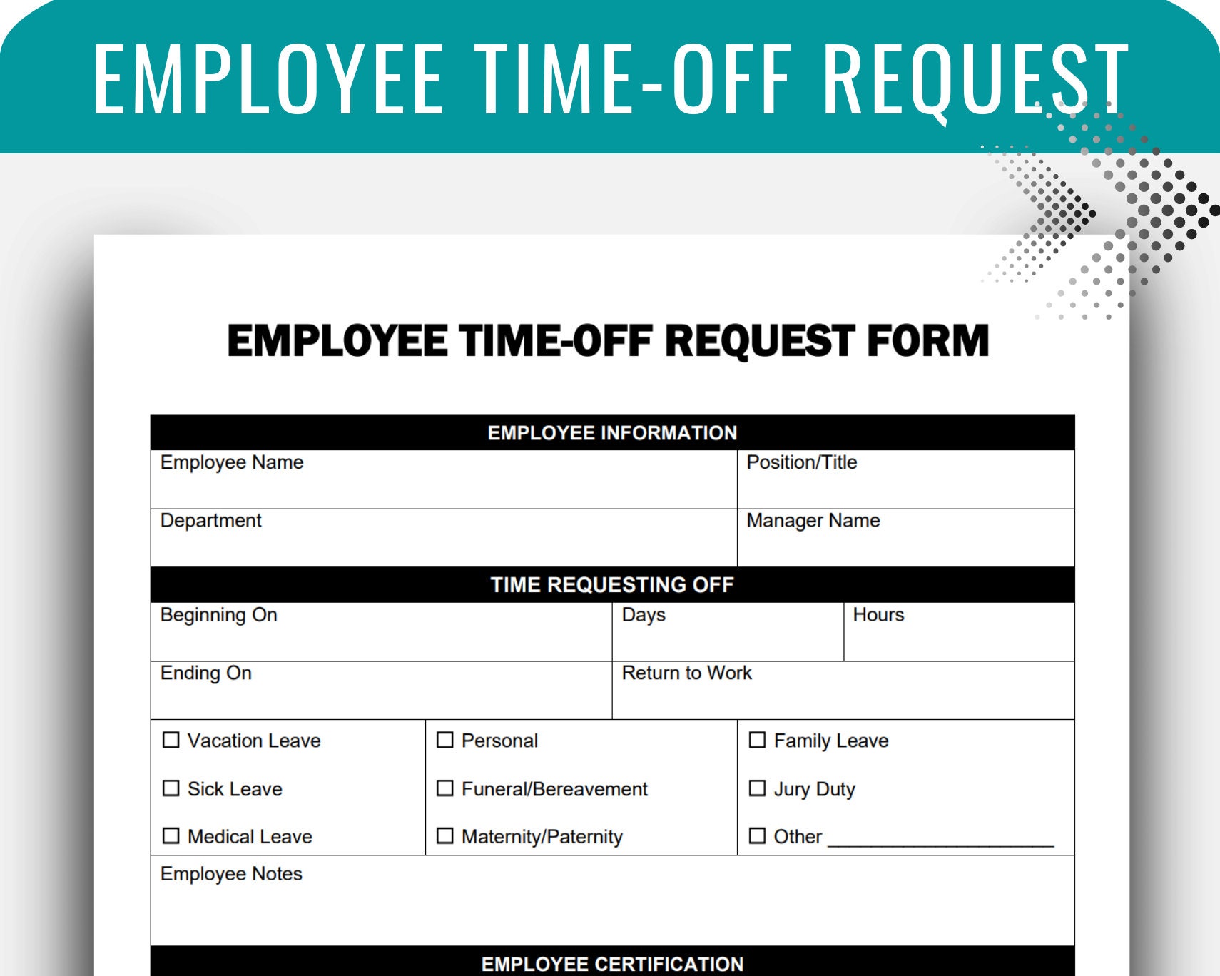 Employee Time-off Request Template, Vacation Request Form, Time-off ... Employee Time-off Request Template, Vacation Request Form, Time-off ...