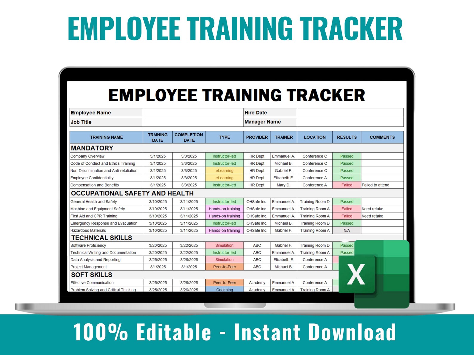 Employee Training Tracker, New Hire Training Plan, Employee Training ...