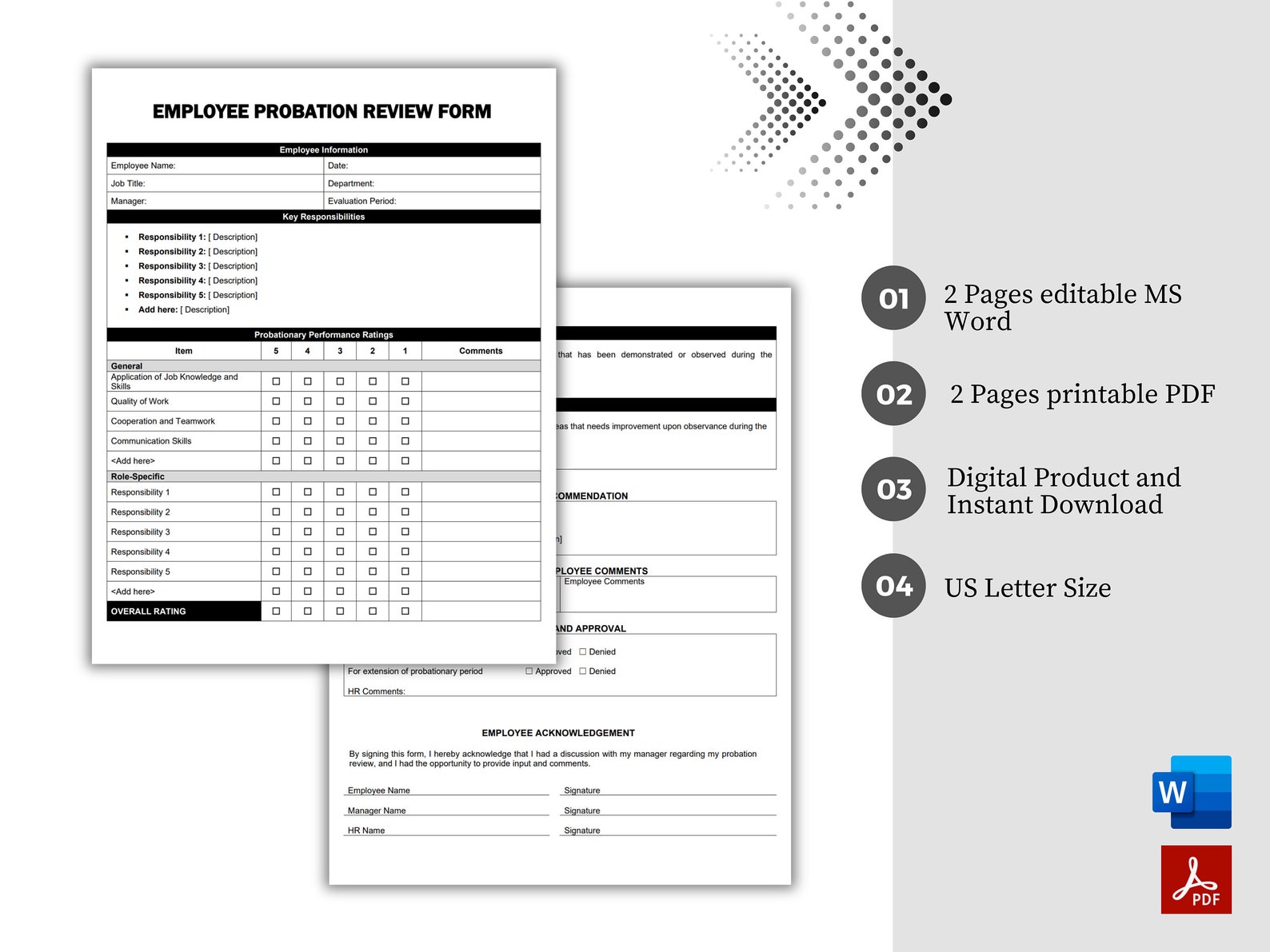 Employee Probation Review Template, Employee Probationary, Employee ...