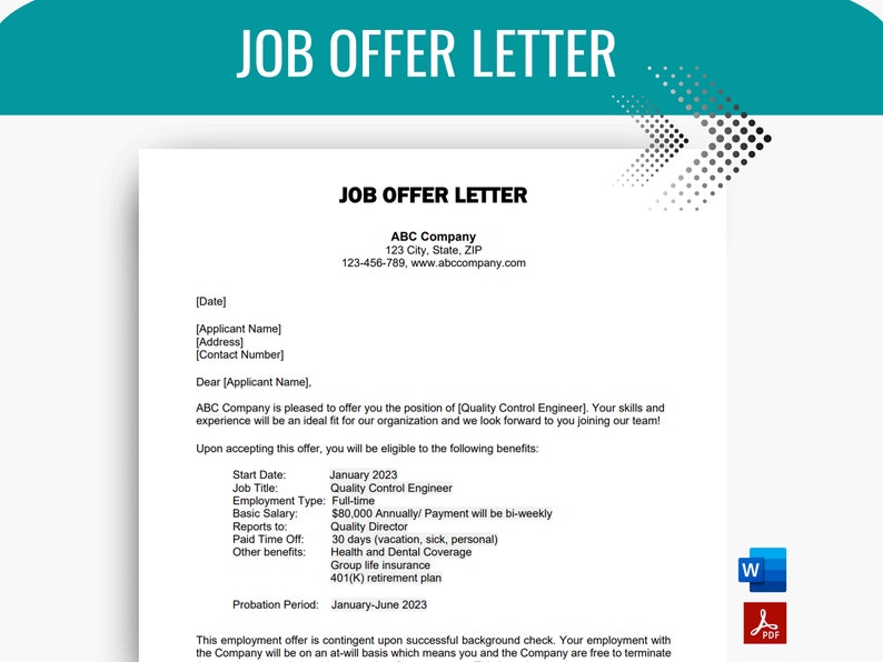 Job Offer Letter Template, Employment Contract, New Hire Document ...