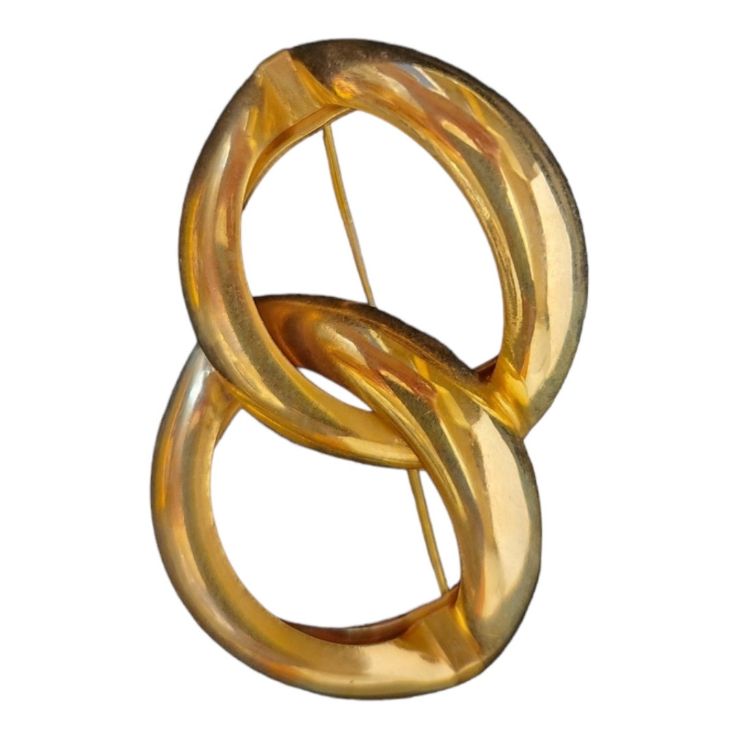 Vintage Gold-tone Double Circle Brooch Puffy Interlocking Links 2-1/4"w ...