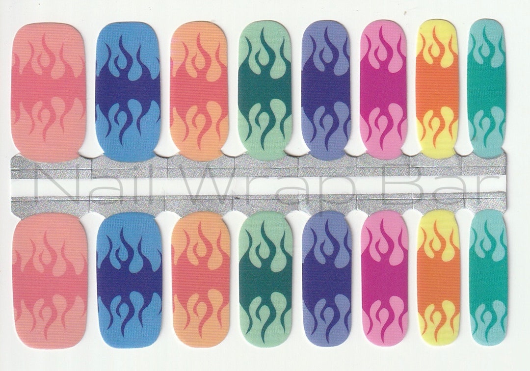 Multicolour Rainbow Y2K Flame Detail Nail Wraps - Etsy