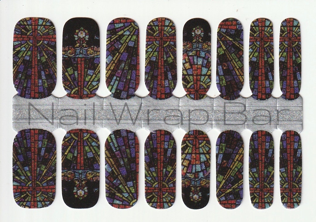 Stained Glass Cross Cathedral Style Glitter Nail Wraps - Etsy