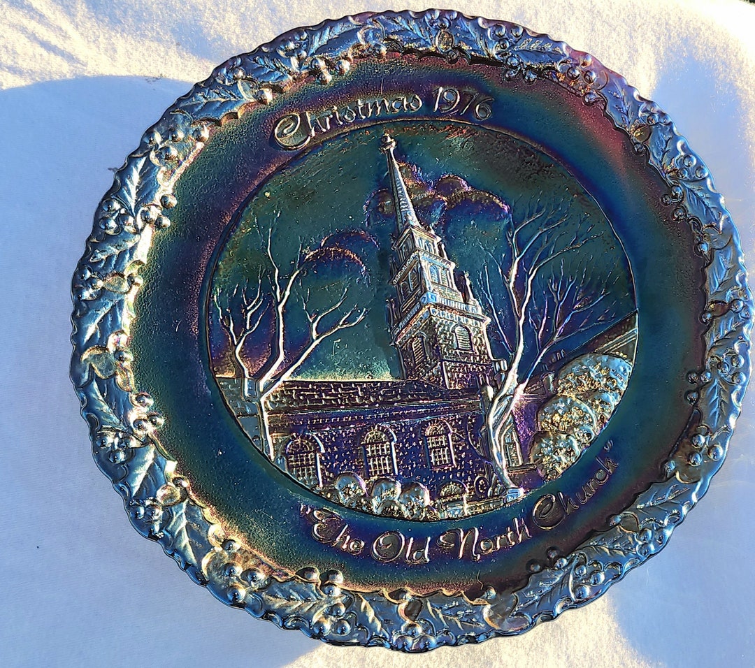 Vintage Fenton Carnival Glass Christmas Plate Old North Church ...