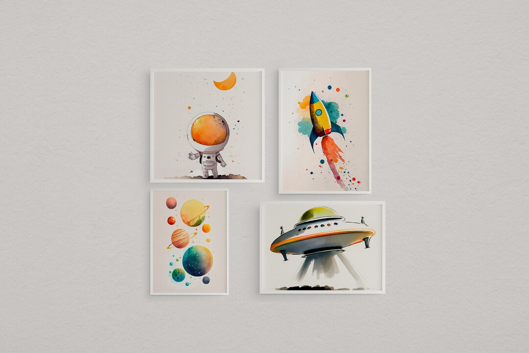 Astronomy Nursery Decor | Space Themed Wall Art | Set of 4 Planets ...