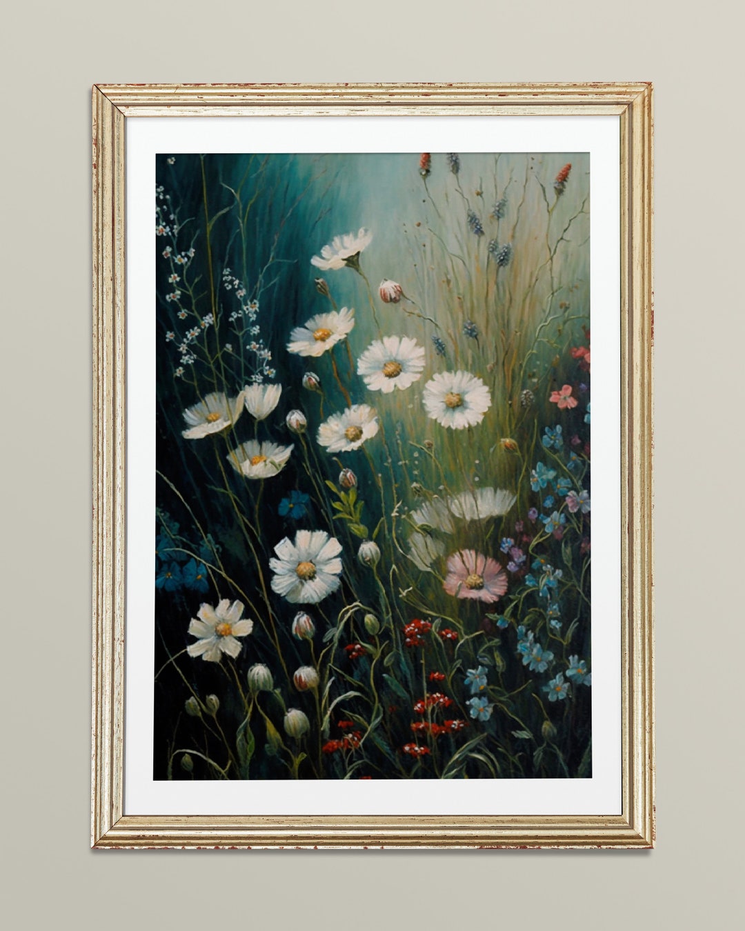 Victorian Wildflower Field Painting | Vintage Landscape Wall Art ...