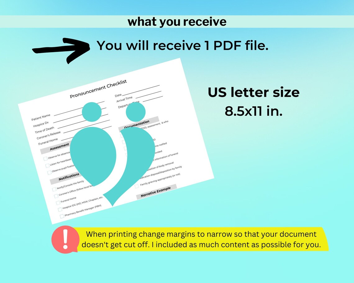 Hospice Pronouncement Checklist, Hospice Nurse Checklist, Cheat Sheet ...