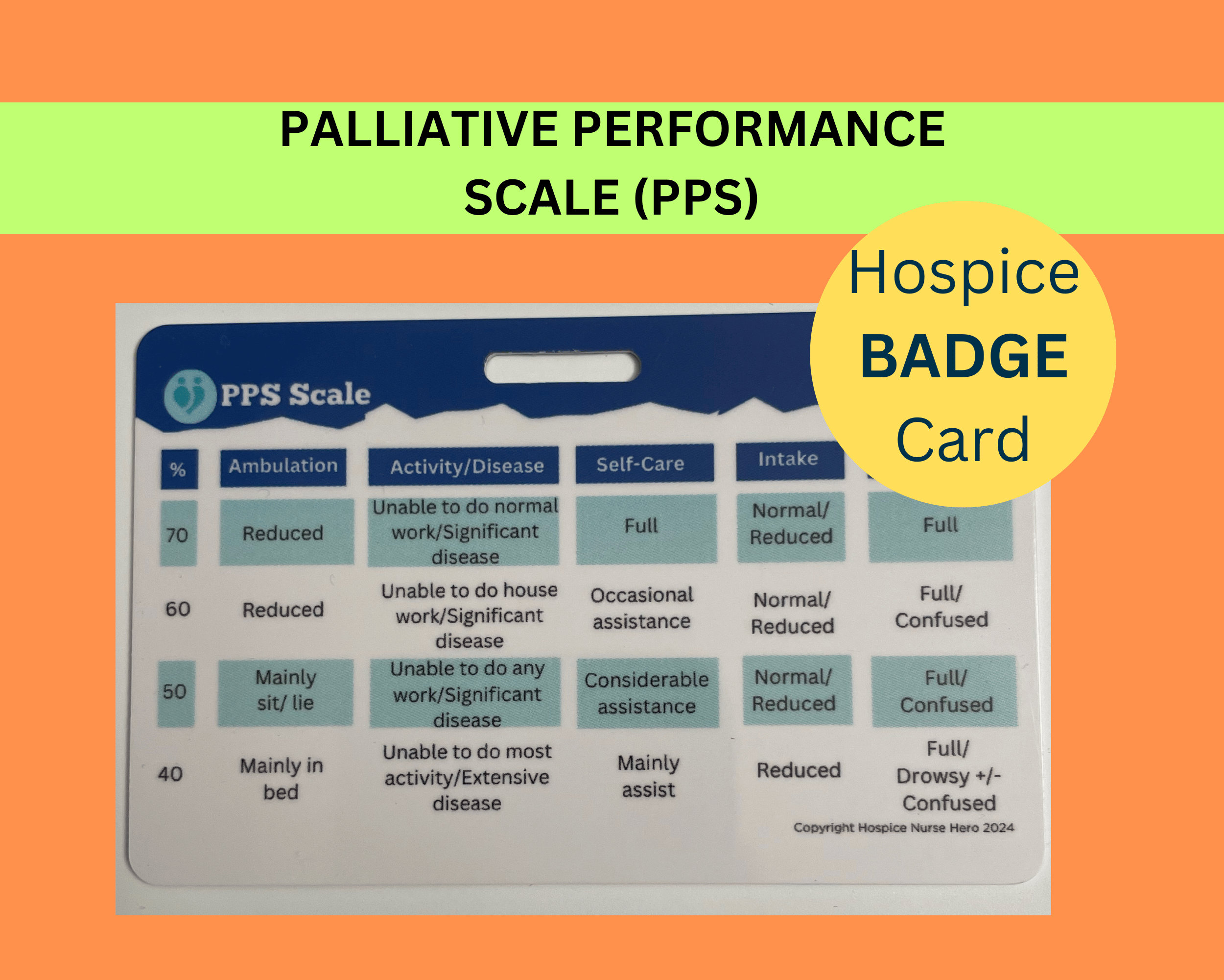 PPS Reference Card for Hospice Nurses, Palliative Performance Scale Reference Card, Horizontal ...