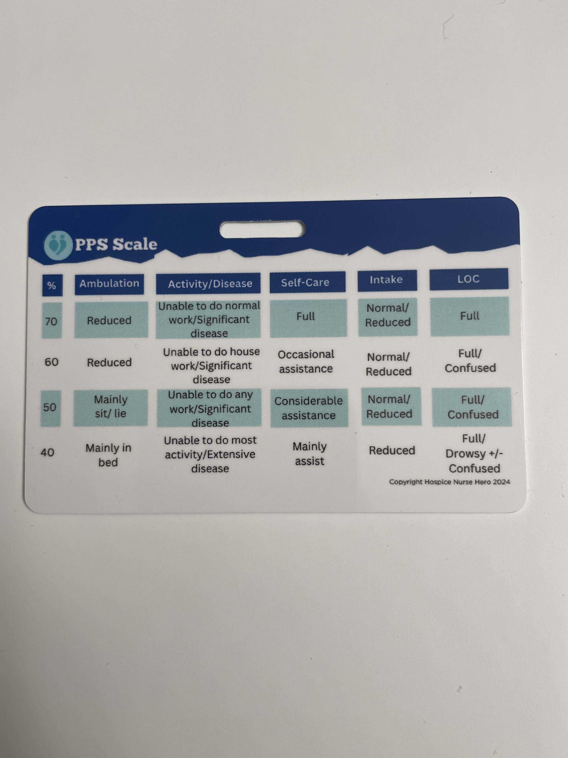PPS Reference Card for Hospice Nurses, Palliative Performance Scale ...