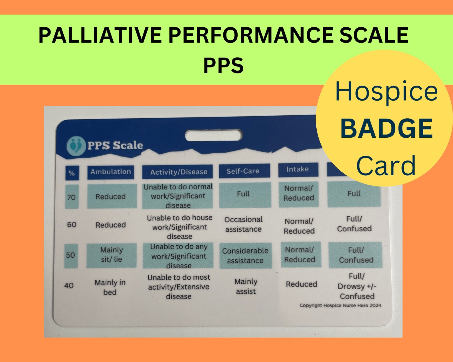 PPS Reference Card for Hospice Nurses, Palliative Performance Scale ...