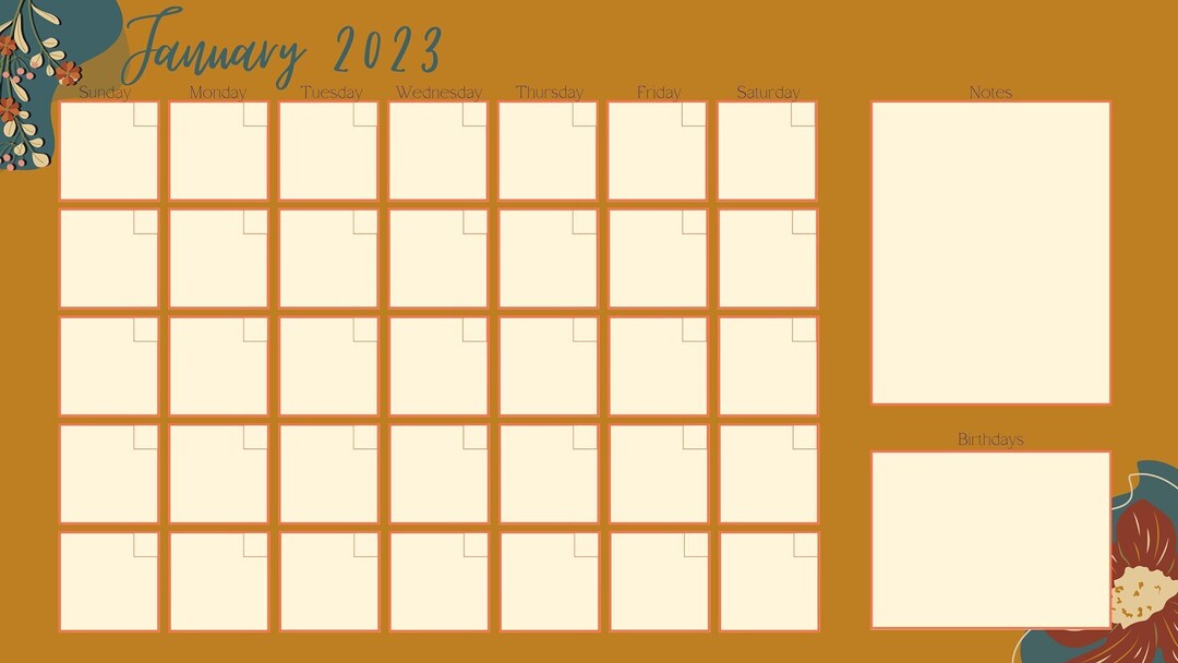 2023 Warm Calendar Undated 12 Month - Year Calendar Canva Customizable ...