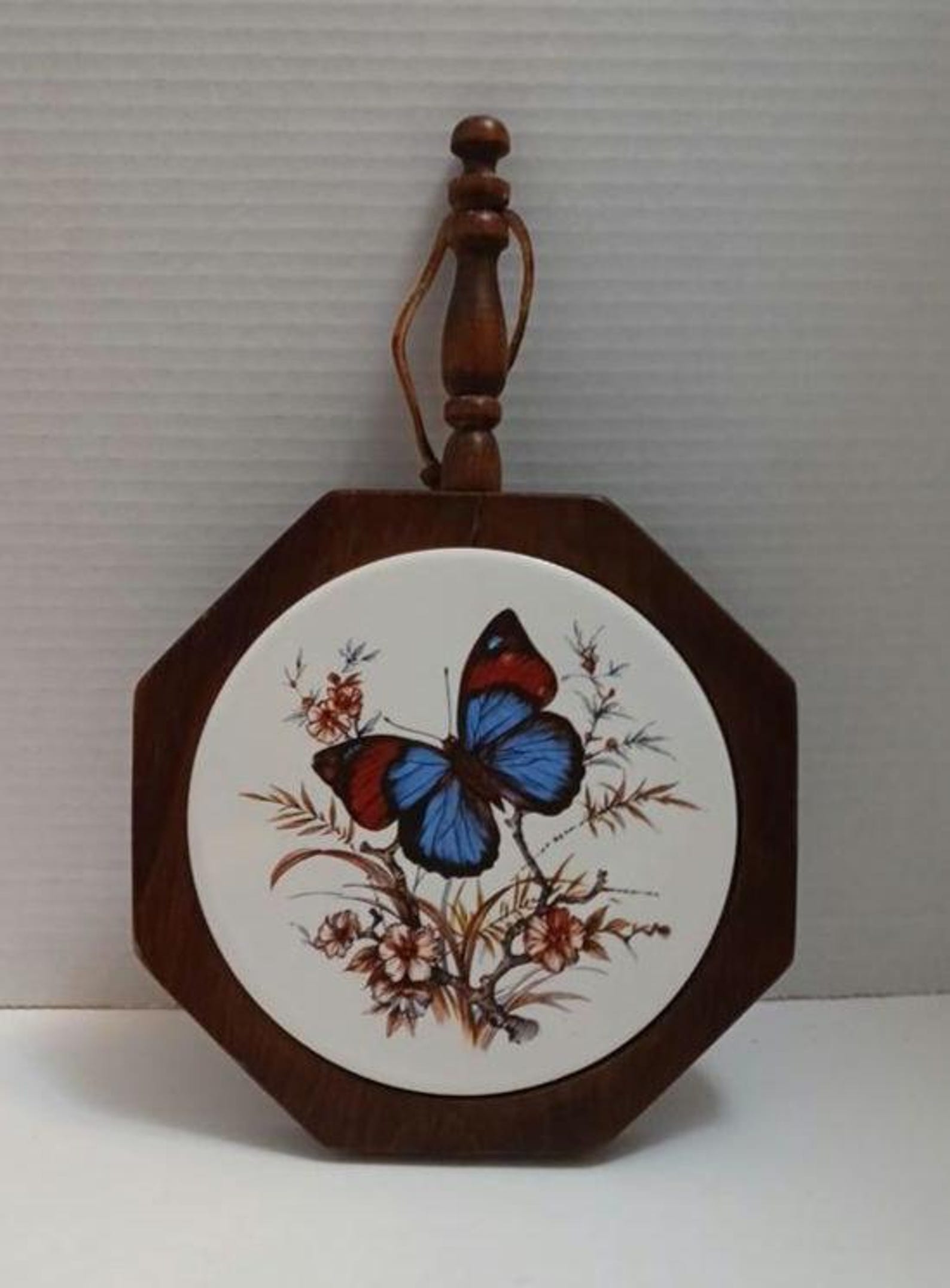 Ceramic Tile Trivet in Wood Frame Butterfly Print Wall Decor - Vintage ...