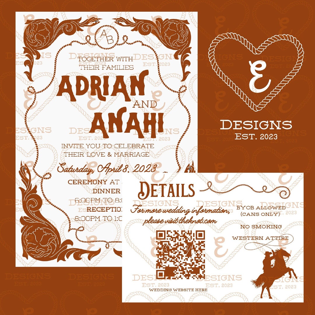 Tooled Leather Custom Wedding Invitation and Detail Card - Etsy