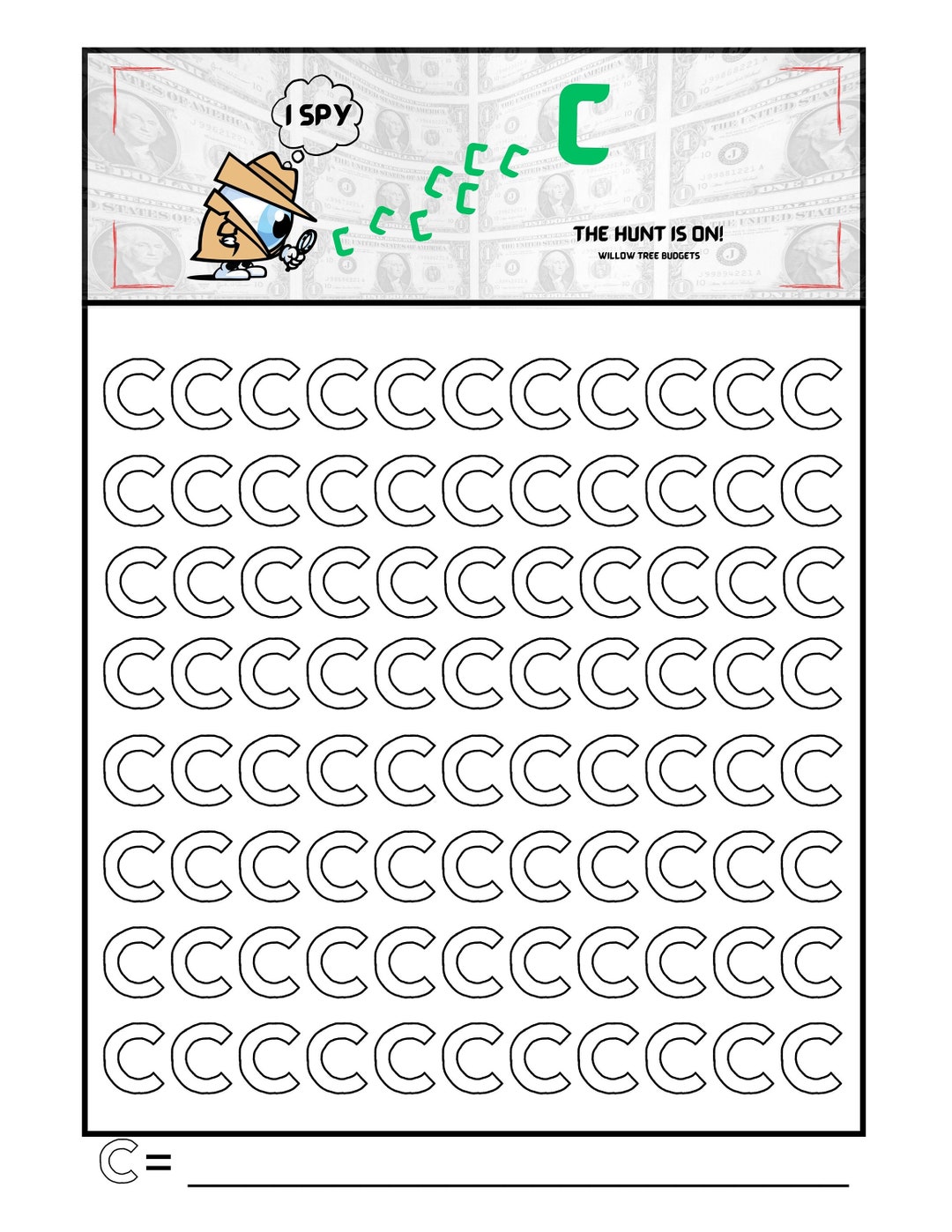 Letter C | I Spy Bucks Savings Challenge and Envelope | Letter C | Cash ...