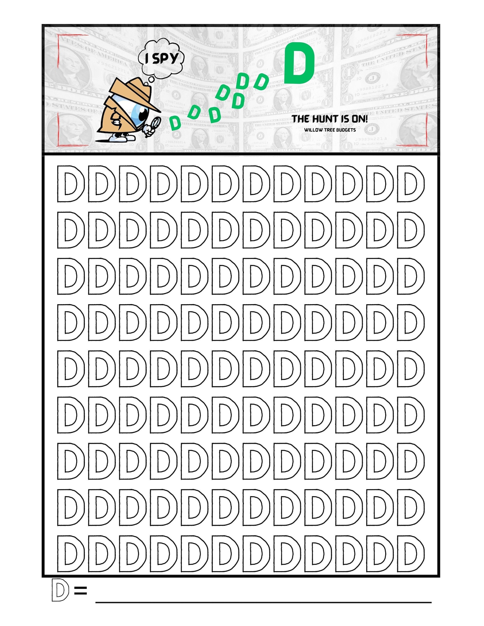 Letter D | I Spy Bucks Savings Challenge and Envelope | Letter D | Cash ...