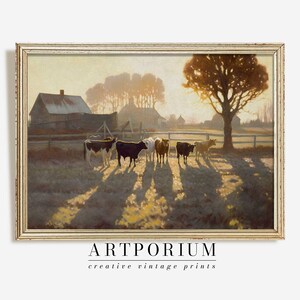 Vintage Cow Farmhouse Print Farm-artprintable Dairy Farm Painting Dairy ...