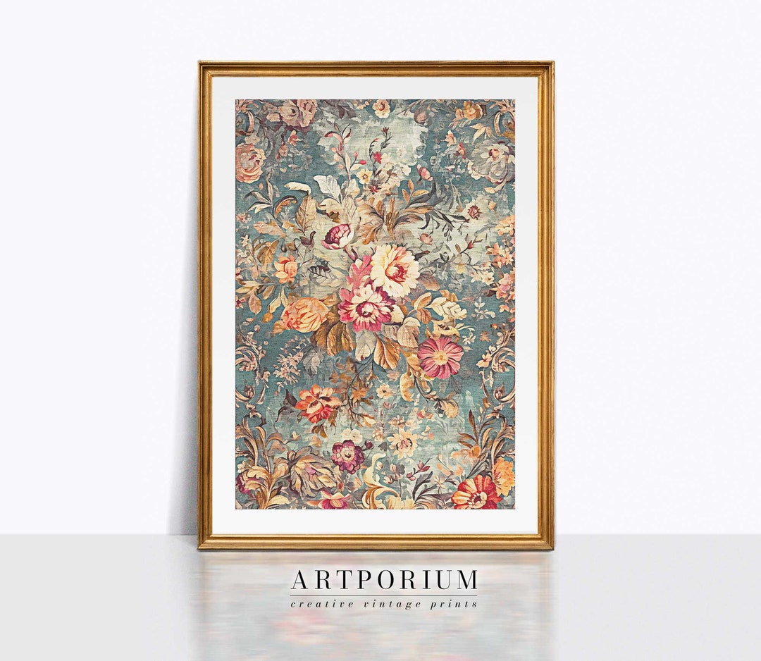 Vintage Textile Art | Floral Pattern Wall Print | Tapestry | Digital ...