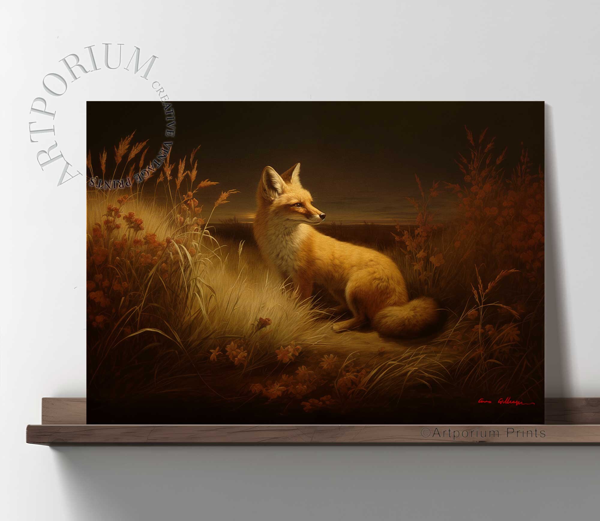 Vintage Fox Art Print Fox Hiding Painting Animal Wall Art Rustic Decor Digital Art PRINTABLE ...