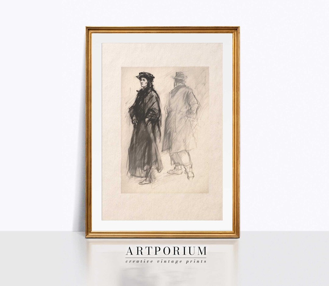 Lady Gentleman Vintage Pencil Sketch Man Woman People Pencil Drawing ...