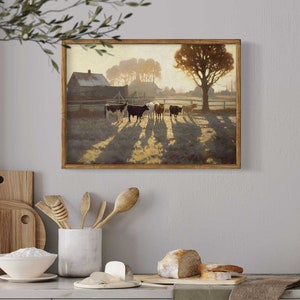 Vintage Cow Farmhouse Print Farm-artprintable Dairy Farm Painting Dairy ...