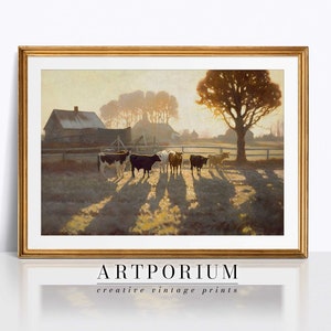 Vintage Cow Farmhouse Print Farm-artprintable Dairy Farm Painting Dairy ...