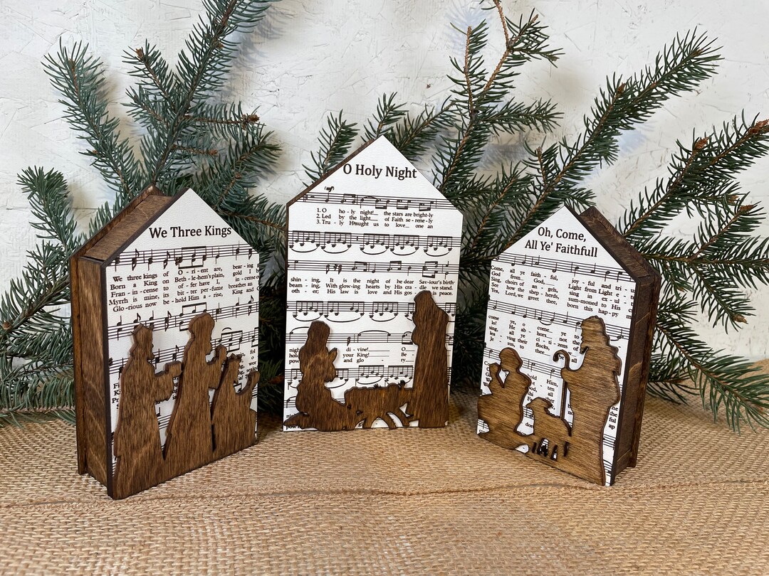 Nativity Scene, 3D Handmade Wooden Nativity Scene Shelf Sitter, Indoor ...