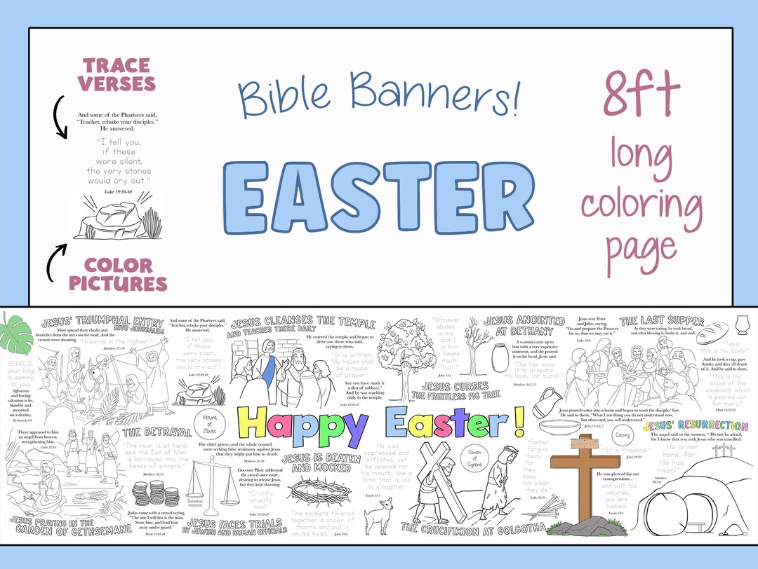 EASTER Bible Banner - 8ft Long Large Christian EASTER Themed Coloring ...